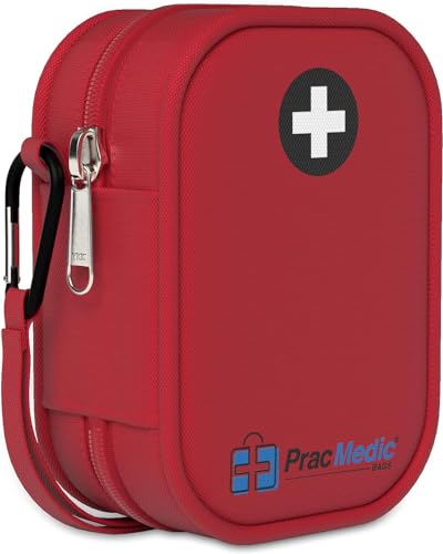 PracMedic Bags Auvi Q Carrying Case- Medicine Pouch - First Aid Pouch for Asthma Inhaler Case, Pump, Kids, Purse Essentials, Seizure Meds, Nasal Spray, Syringe, Travel Medicine, Hiking (Q-Pouch Red)