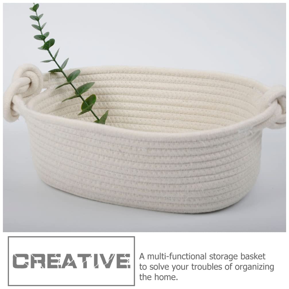Artibetter Cotton Woven Basket Woven Cotton Rope Storage Basket Decorative Hamper Handled Nursery Shelf Baskets Desktop Makeup Cosmetics Organizers for Trinket Jewelry Toys Woven Gift Basket