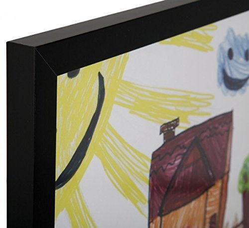 RAS Kids Art Frame - Boxed Style Wide Frame Edge Construction Paper Removable Acrylic Pane Cardboard Backing with Hooks - [Black - 9x12"]