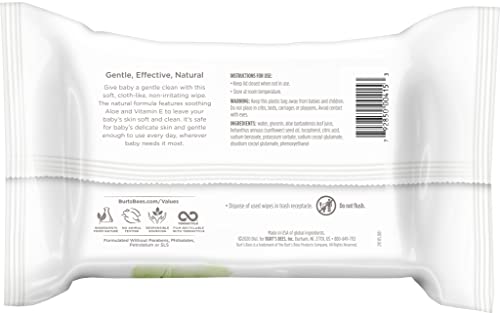 Burt's Bees Baby Chlorine-Free Wipes, 72 Count (Pack of 1) - Packaging May Vary