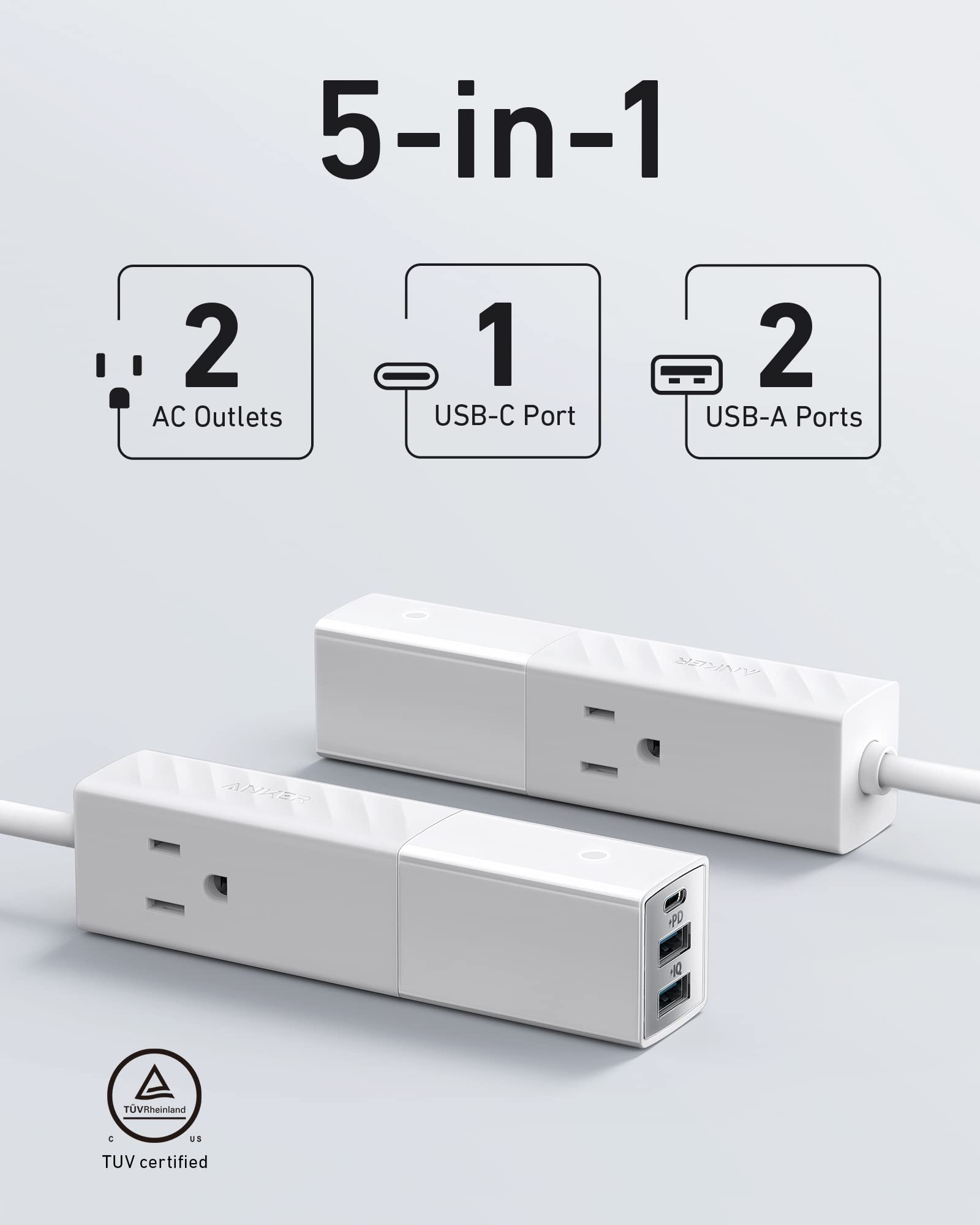 Anker Power Strip with USB PowerExtend USB 2 Mini, 2 Outlets, and 2 USB Ports and Travel Power Strip USB C, Anker 511 USB Power Strip, 2Outlets & 3USB Ports