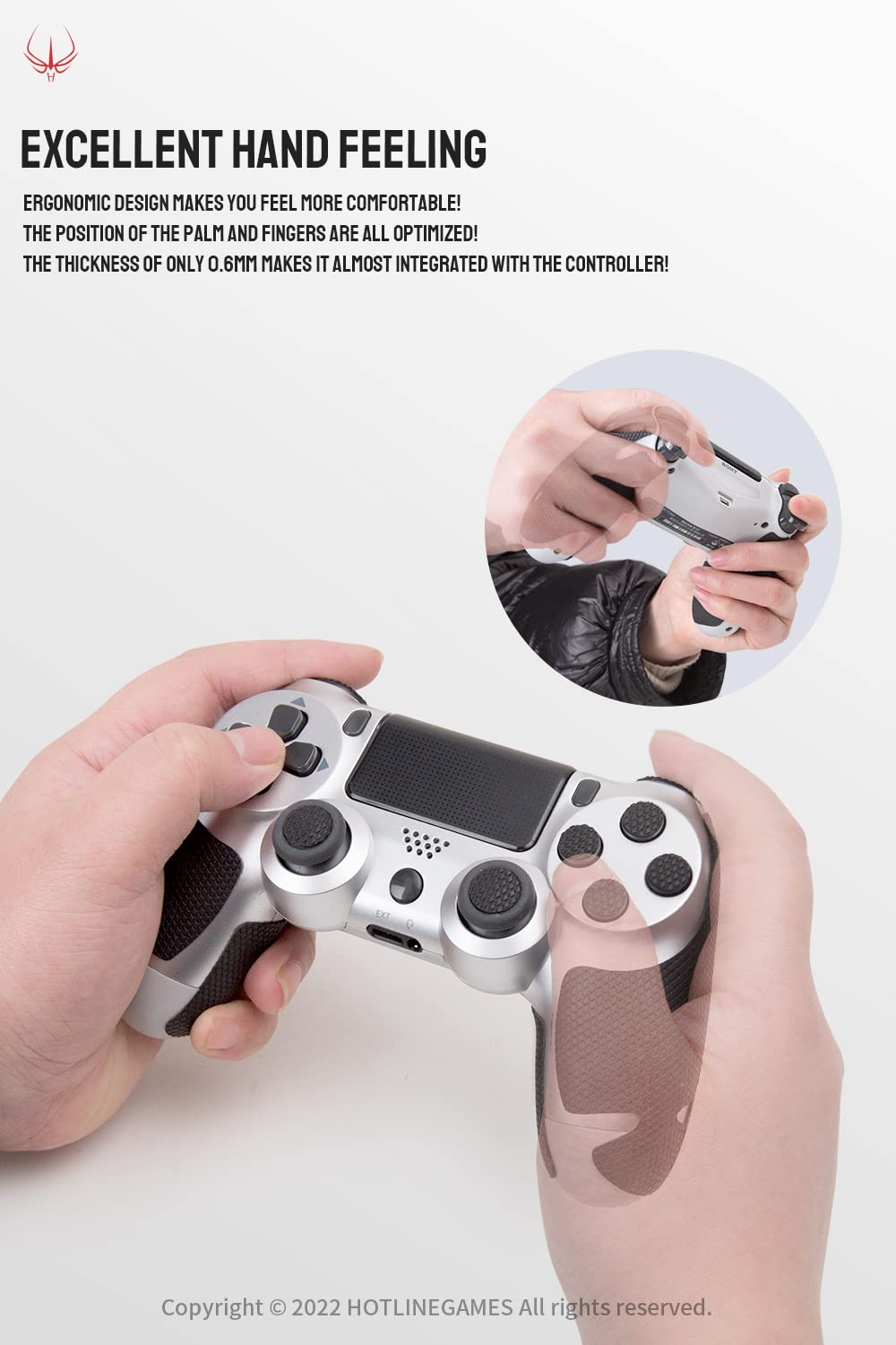 HOTLINEGAMES 2.0 Plus Controller Grip Compatible with PS4 DualShock 4 Controllers Grips Tape, Textured Soft Skin Kit, Pre-Cut, Easy to Apply, Sweat-Absorbent (for Handle Grips+Buttons+Triggers)