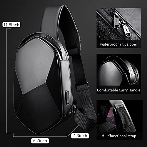 BANGE Sling Bag Waterproof Safe Protect Shell Crossbady Bag Backpack, Biking Hiking Travel Shoulder Bag (Black with USB)