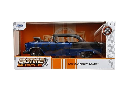Big Time Muscle 1:24 1955 Chevy Bel-Air Die-Cast Car, Toys for Kids and Adults(Blue/Black)