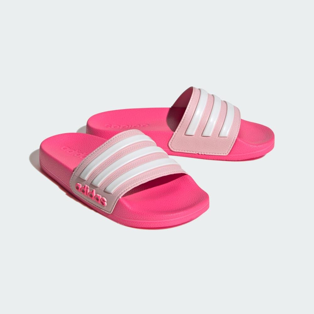 adidas Adilette Shower Slide Sandal, Clear Pink/White/Lucid Pink, 2 US Unisex Little Kid