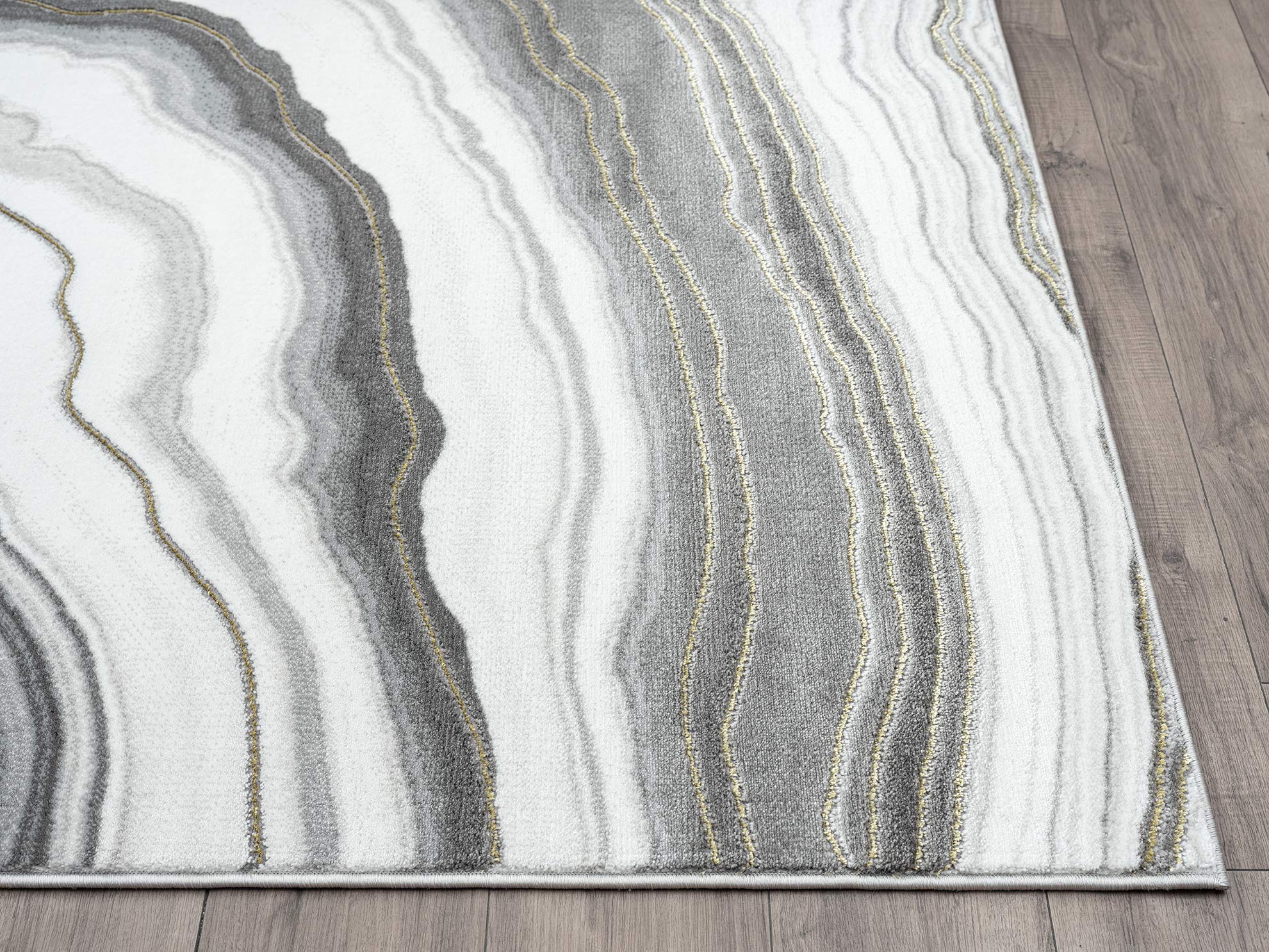 Abani Rugs Contemporary Grey & Gold Granite Area Rug - Marble Swirl Grayscale 7'9" x 10'2" Non-Shedding Dining Room Rug