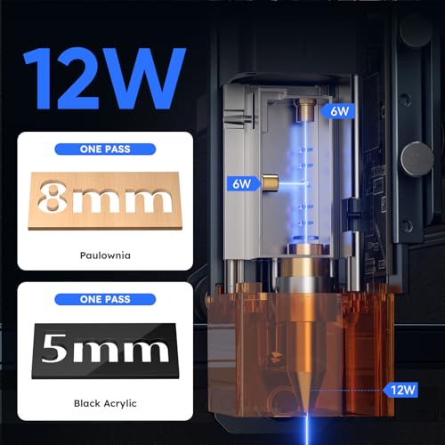 ATOMSTACK 12W Laser Engraver, A10 PRO V2 Laser Cutter, 0.06mm High Accuracy Laser Engraving Machine for Wood and Metal, Dark Acrylic, Glass, Leather, Engraving Area 15.7 "x15.7"