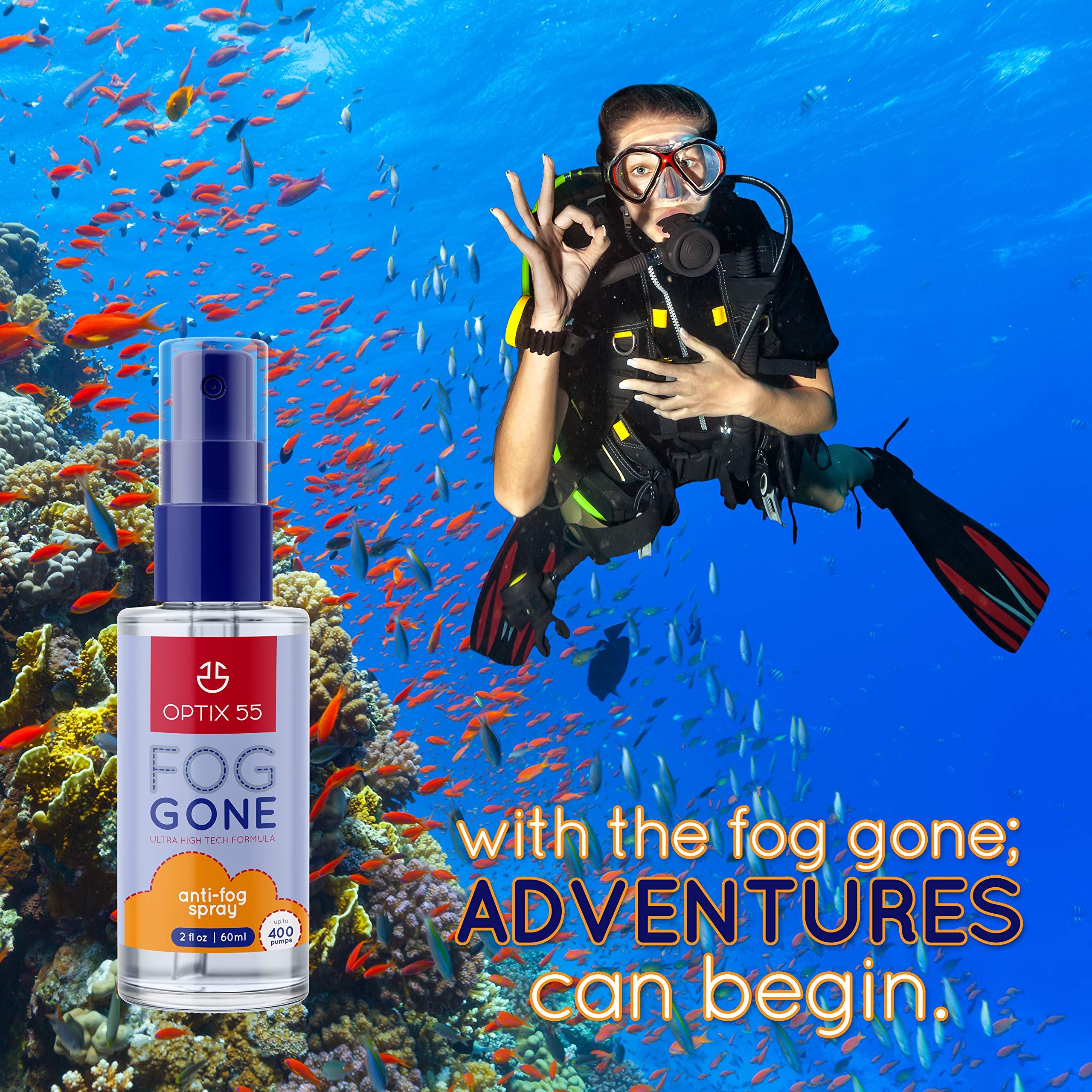 Anti-Fog Spray | Prevents Fogging of Glass or Plastic Windows, Mirrors, Eyewear Lenses, Glasses, Swim Goggles, Ski Masks, Binoculars & Scopes | Streak Free, Long Lasting Solution | 2-fl oz, 60ml