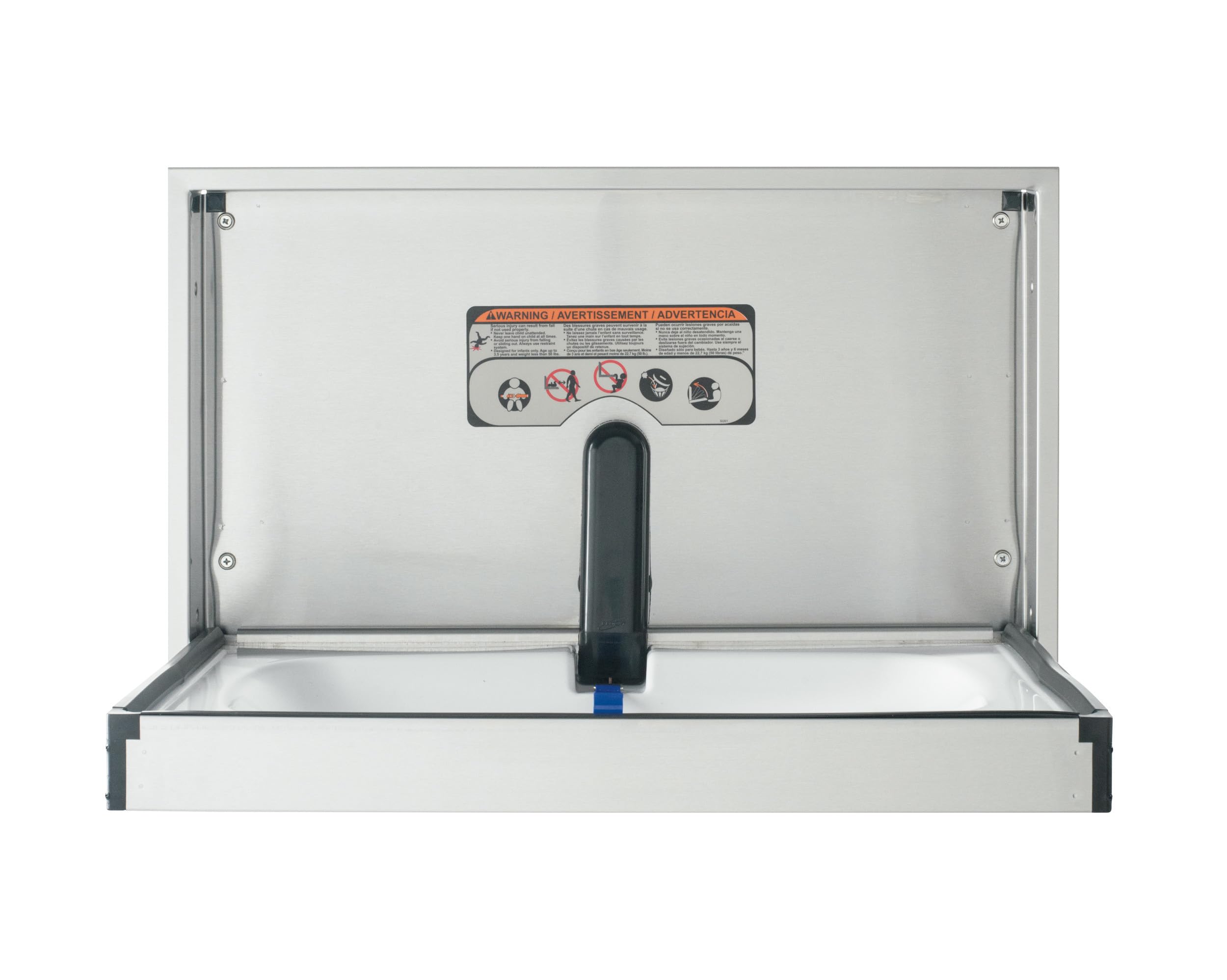 Foundations 100SS-R Premier Stainless Steel Horizontal Baby Diaper Changing Station with Recessed Mount, Heavy Duty Steel Hinges, One Handed Adjustable Safety Belt