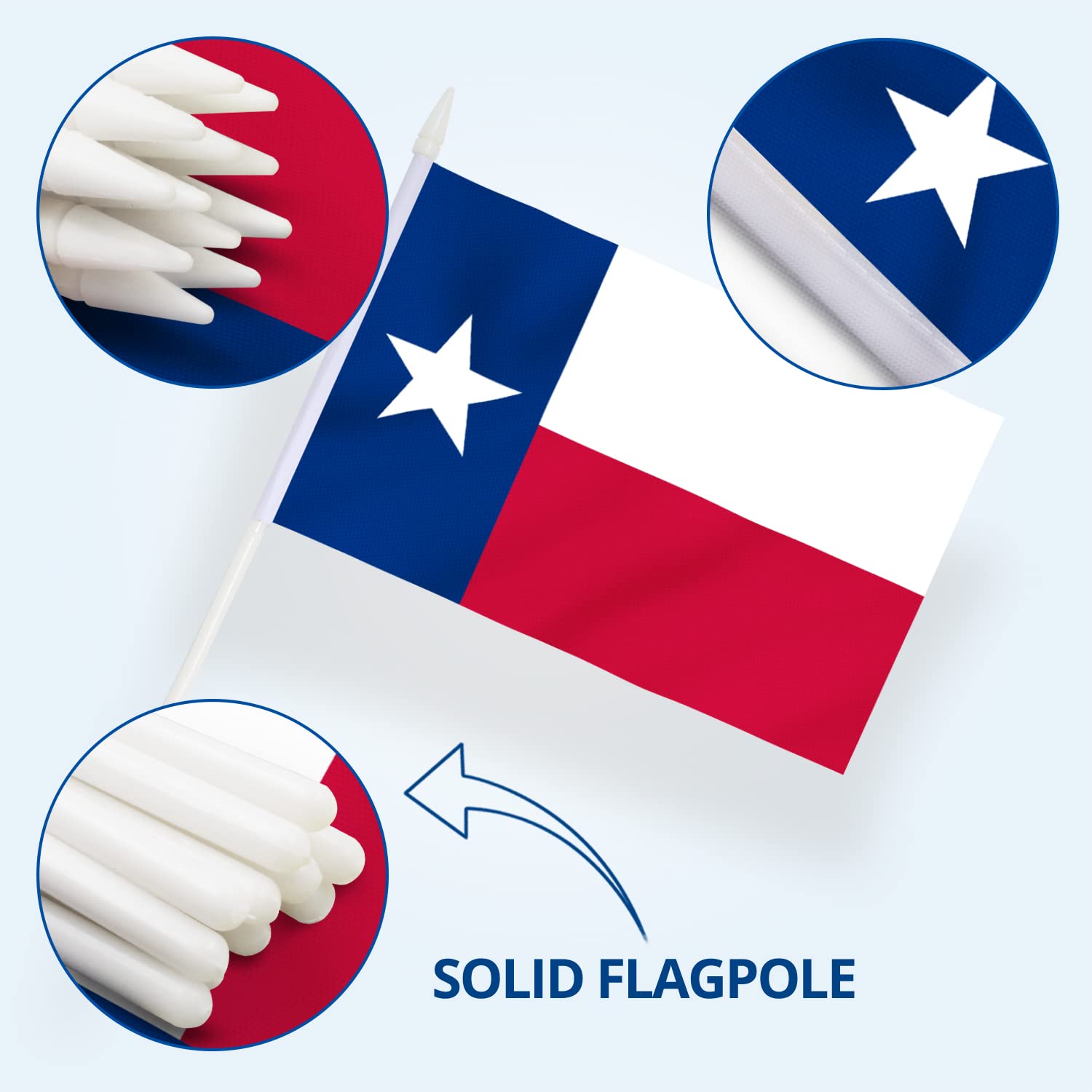 Anley Texas State Mini Flag 12 Pack - Hand Held Small Miniature TX Lone Star Flags on Stick - Fade Resistant & Vivid Colors - 5x8 Inch with Solid Pole & Spear Top