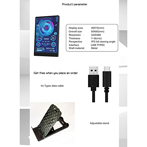 ATOZS 3.5 Inch IPS USB Mini Screen AIDA64 PC CPU RAM HDD Data Monitor Computer Temperature Display Type-C Sub Screen