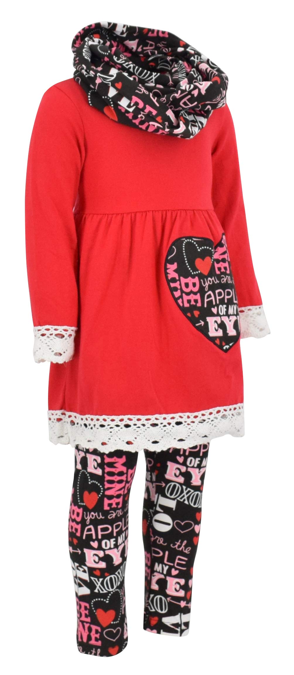 Unique Baby Girls Valentines Day Toddler Outfit Lace Trim Legging Set (6 Years, Red)