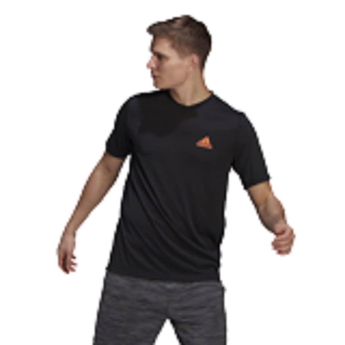 adidas mens Designed to Move FEEL.RDY T-Shirt Black/True Orange Large