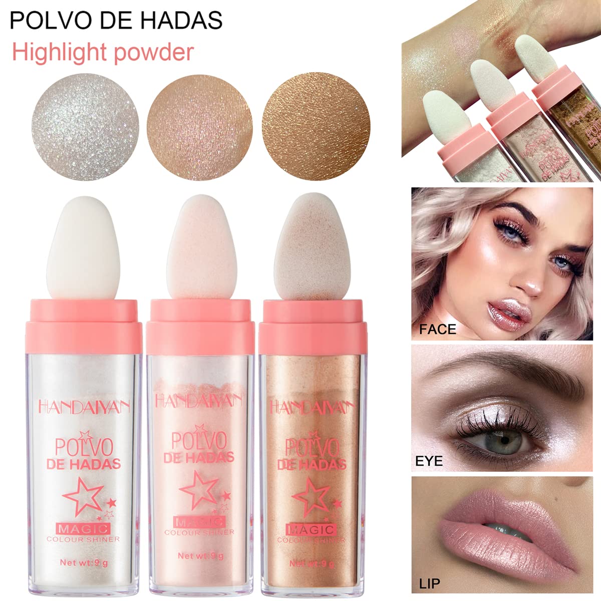 All in One Makeup Kit, Includes 3 Colors Polvo De Hadas Patting Powder Body Brightens Face Powder Blusher, SIGHTLING Foundations with Face Primer, 12 Colors Eyeshadow Palette, Makeup Sponges