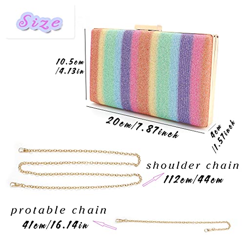 ELABEST Rainbow Evening Clutch Bag Chic Handbag Money Purses Sparkly Sequin Crossbody Shoulder Cocktail Party Bags (Colorful)