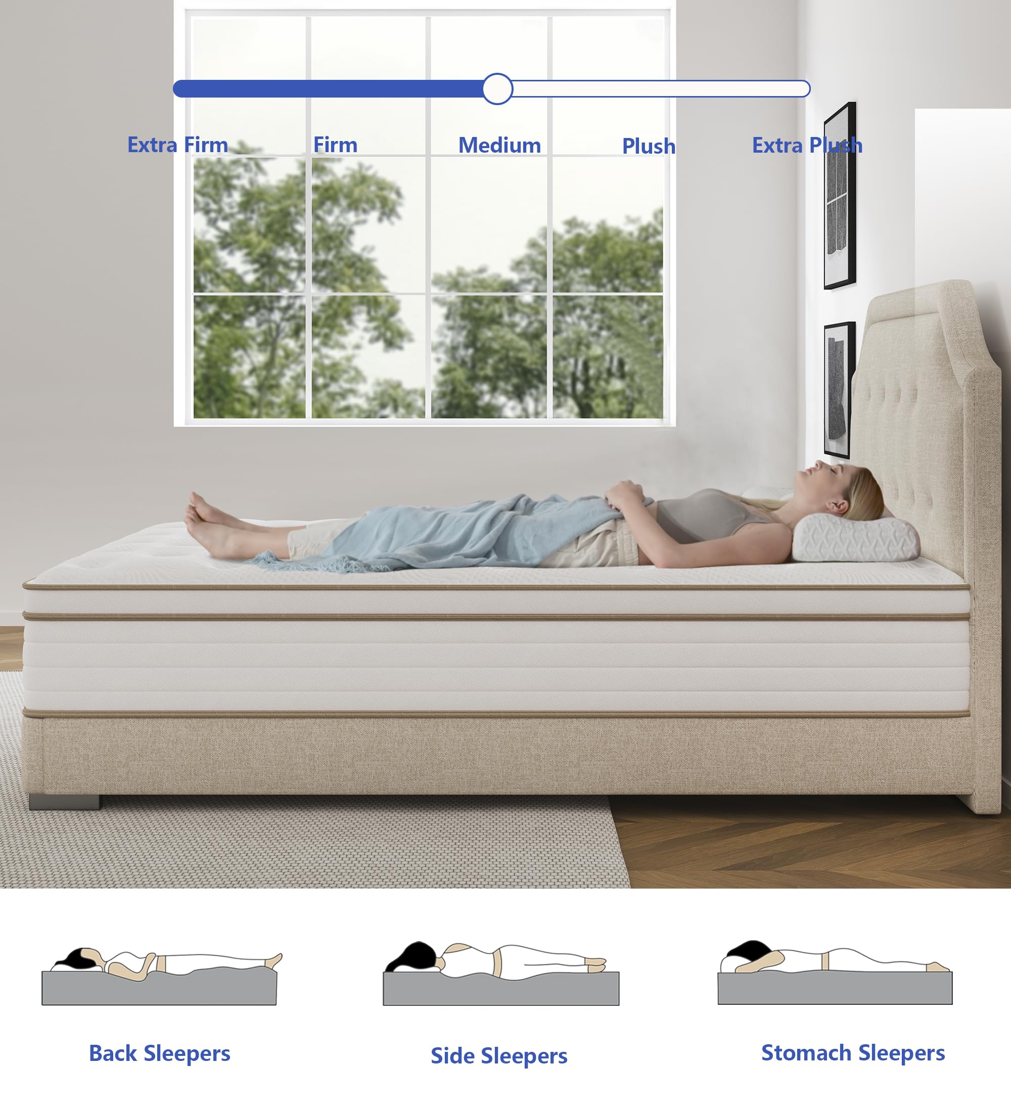 KOANTTI Full Size Mattress,Hybrid 12 Inch Full Mattress in a Box,Memory Foam & Individually Pocket Spring for Pain Relief,Medium Firm Full Mattresses,CertiPUR-US Certified.