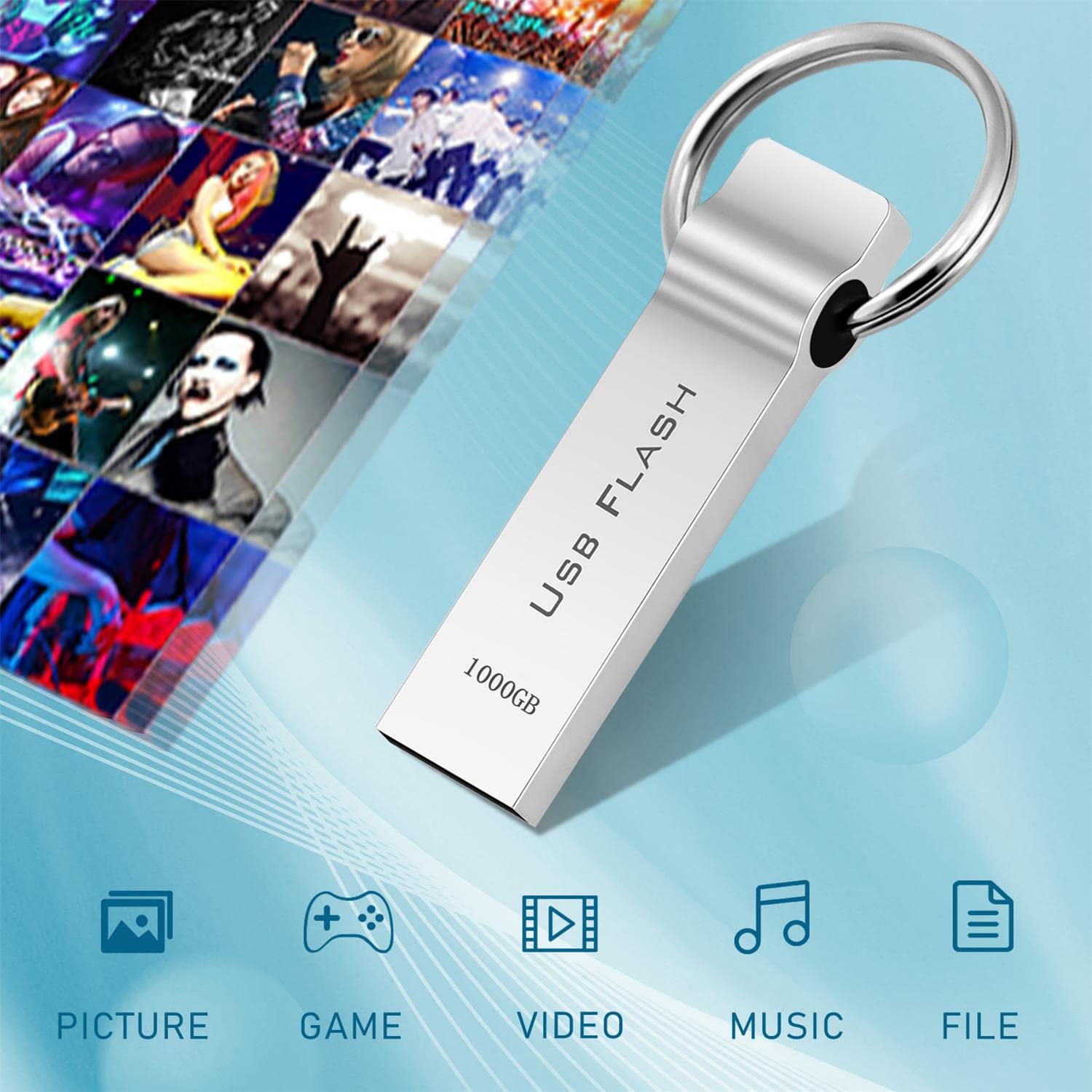 Aogamb Flash Drive 1TB Thumb Drive USB 3.0 Flash Drive High Speed Memory Stick USB Drive Waterproof Jump Drive Ultra Large Data 1000gb for Computer/Laptop/ PC, with Keychain