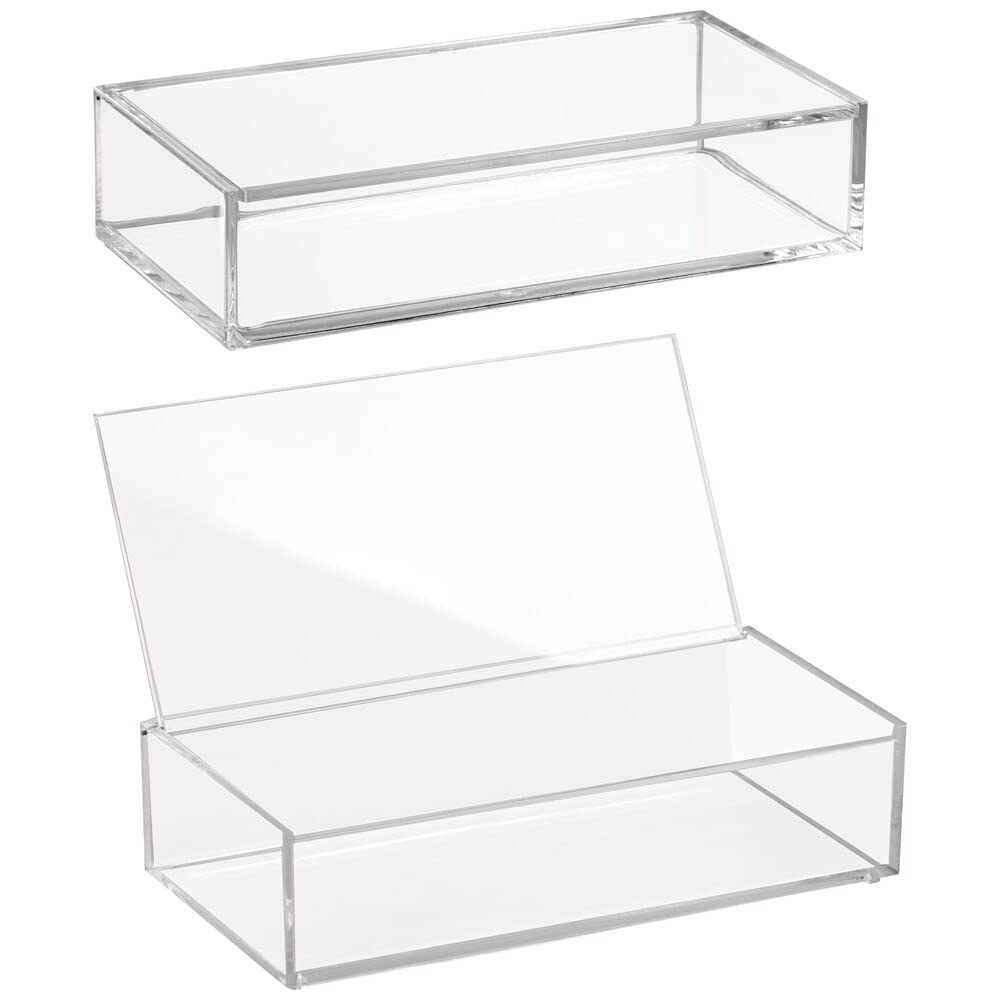 mDesign Small Makeup Organizer Box with Lid for Vanity Countertops, Cabinet - Store Makeup Brushes, Eye Shadow Palettes, Lipstick, Lip Gloss, Blush, Jewelry - Plastic, 2 Pack - Clear