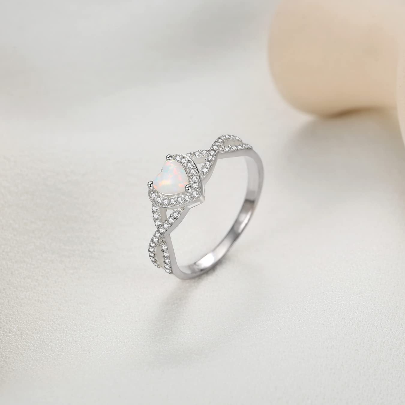 Aescutic Opal Rings for Women Heart Sterling Silver Ring Halo Promise Ring Couples Women's Her Personalized Engraved Custom Name