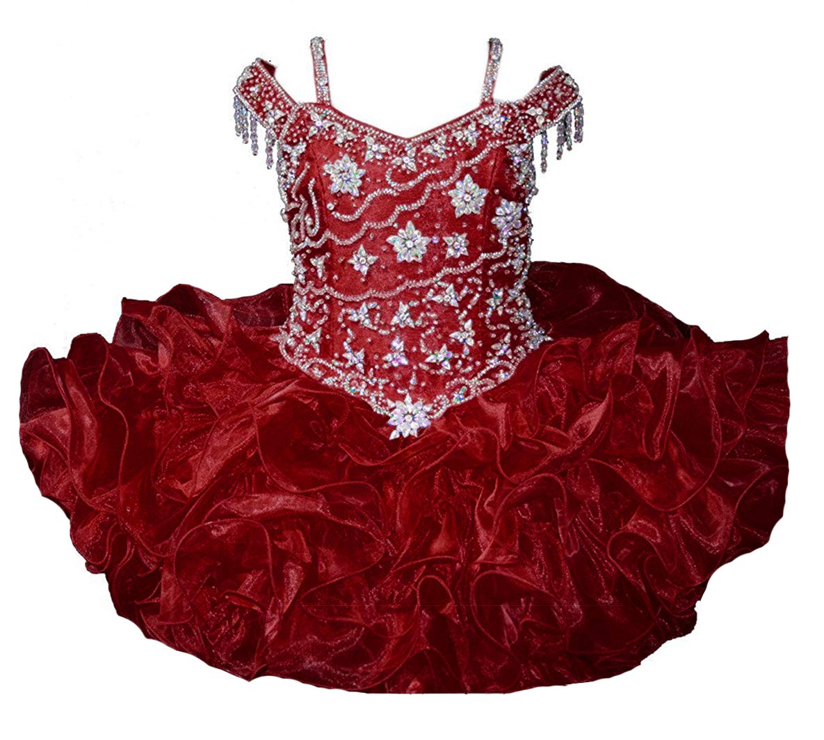 Junguan Baby Girls Off The Shoulder Cupcake Pageant Dress Short Giltz National for Infant Birthday Party Tutu Dresses 1 Year Burgundy