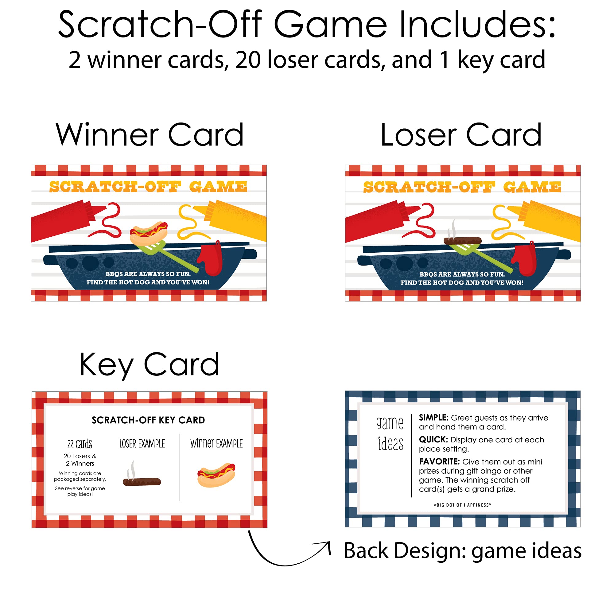 Big Dot of Happiness Fire Up the Grill - Summer BBQ Picnic Party Game Scratch Off Cards - 22 Count
