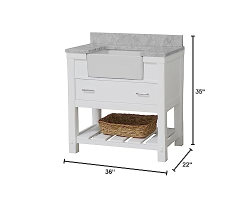 Charlotte 36-inch Farmhouse Bathroom Vanity (Carrara/White): Includes White Cabinet with Authentic Italian Carrara Marble Countertop and White Ceramic Apron Sink