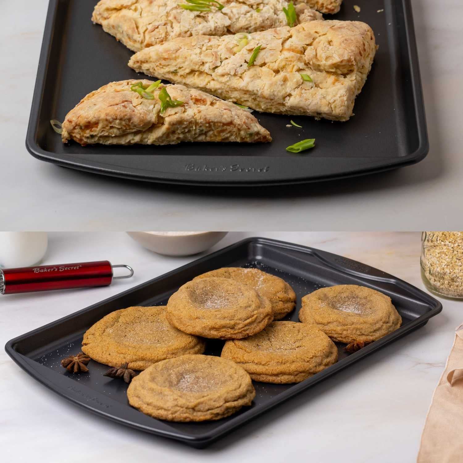 Baker's Secret Nonstick Cookie Sheet 13", Carbon Steel Small Size Cookie Tray with Premium Food-Grade Coating, Non-stick Cookie Sheet, Bakeware DIY Baking Accessories - Classic Collection