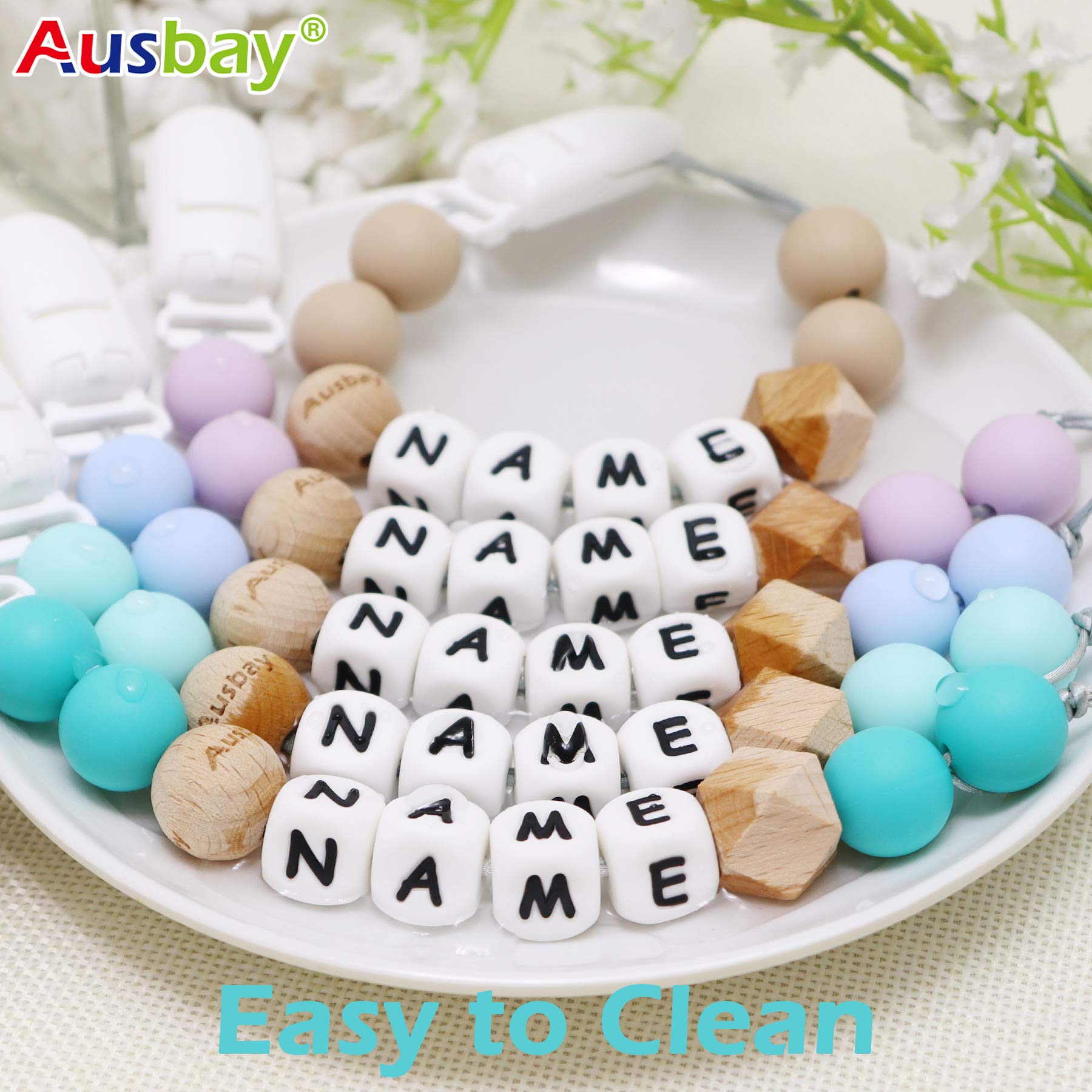 Ausbay Personalized Stroller Clip with Name, Unisex Baby Gifts for Newborn (Light Pink)