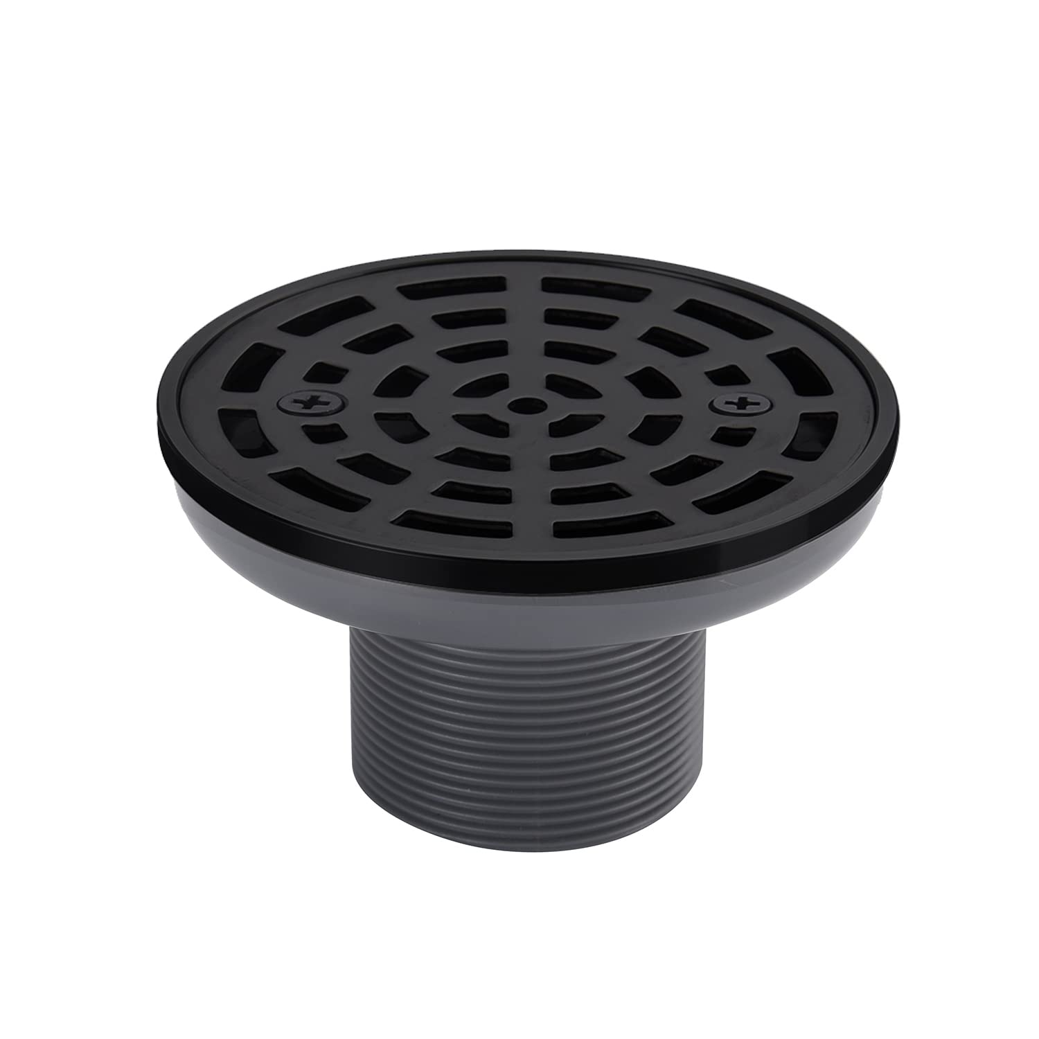 DEOKXZ 4 1/4" Shower Drain Round Black, Removable Grille Strainer Screws in Drain Cover, Base with Adjustable Drain Flange Kit PVC, SUS304 Stainless Steel