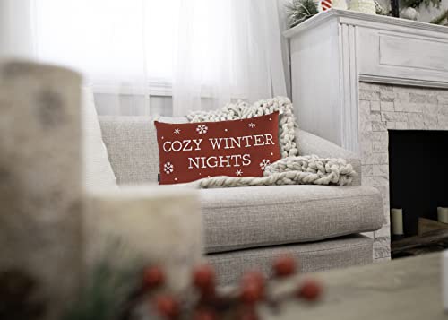DEMDACO Cozy Winter Nights Red and White 21 x 12 Inch Reversible Lumbar Throw Pillow