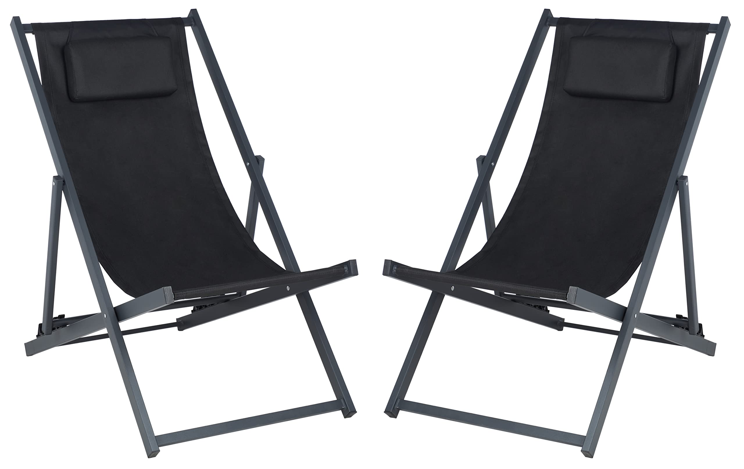 Safavieh PAT9039C-SET2 Outdoor Collection Camlin Black Adjustable Folding Set of 2 (Fully Assembled) Sling Chair Set