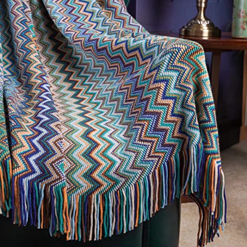 BATTILO PTY Boho Throw Blanket,Bohemian Throw Blankets with Tassel,Decorative Cozy Fall Christmas Throw Blankets for Couch Sofa Picnic (Blue, 50"×60")