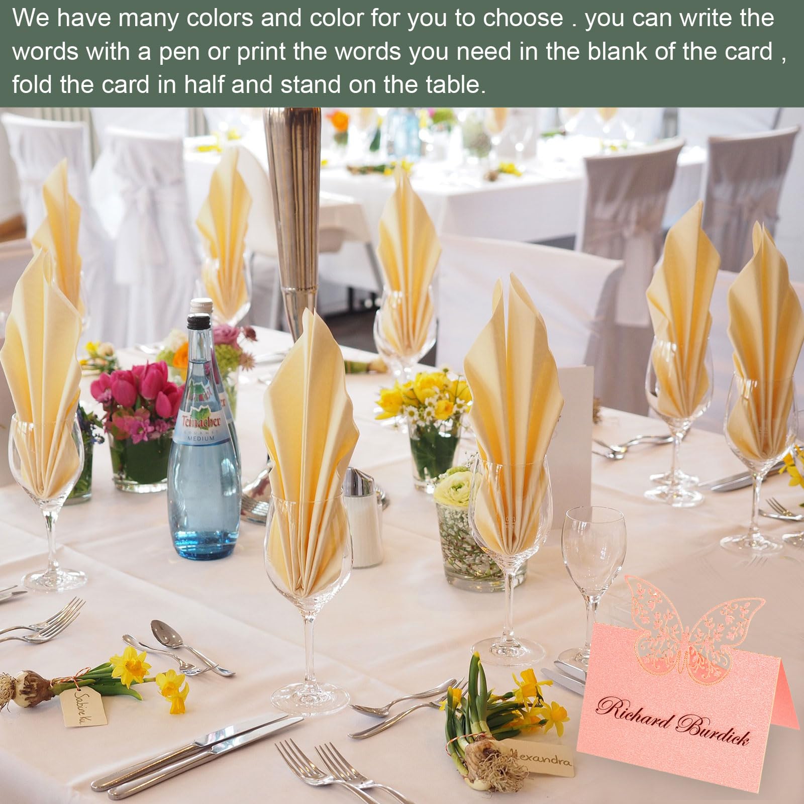 YOKIVE Place Cards for Table Setting, 50Pcs Name Cards Wedding Place Cards Table Place Cards Rose Blank Card for Wedding Reception Dinner Party, Beige
