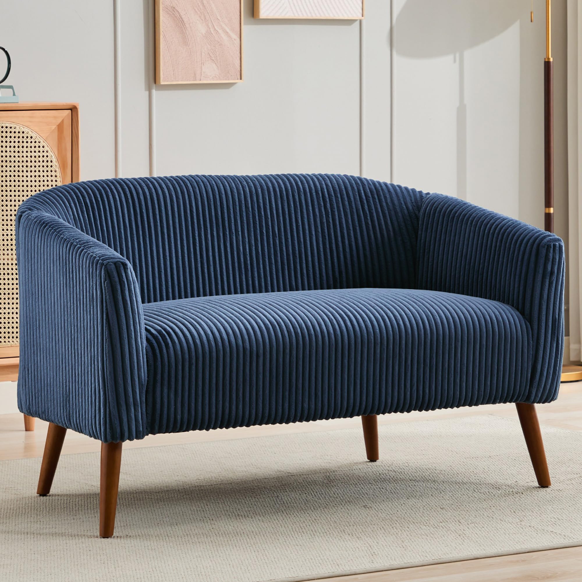 Aoiy & Wifon 50.8" W 2-Seat Small Loveseat Sofa, Comfy Upholstered Loveseat Couch for Small Spaces with Wooden Legs, Corduroy, Navy