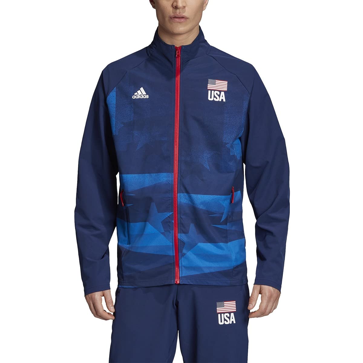 adidas Mens USA Volleyball Warm-Up Jacket Team Navy Blue/Glory Blue M