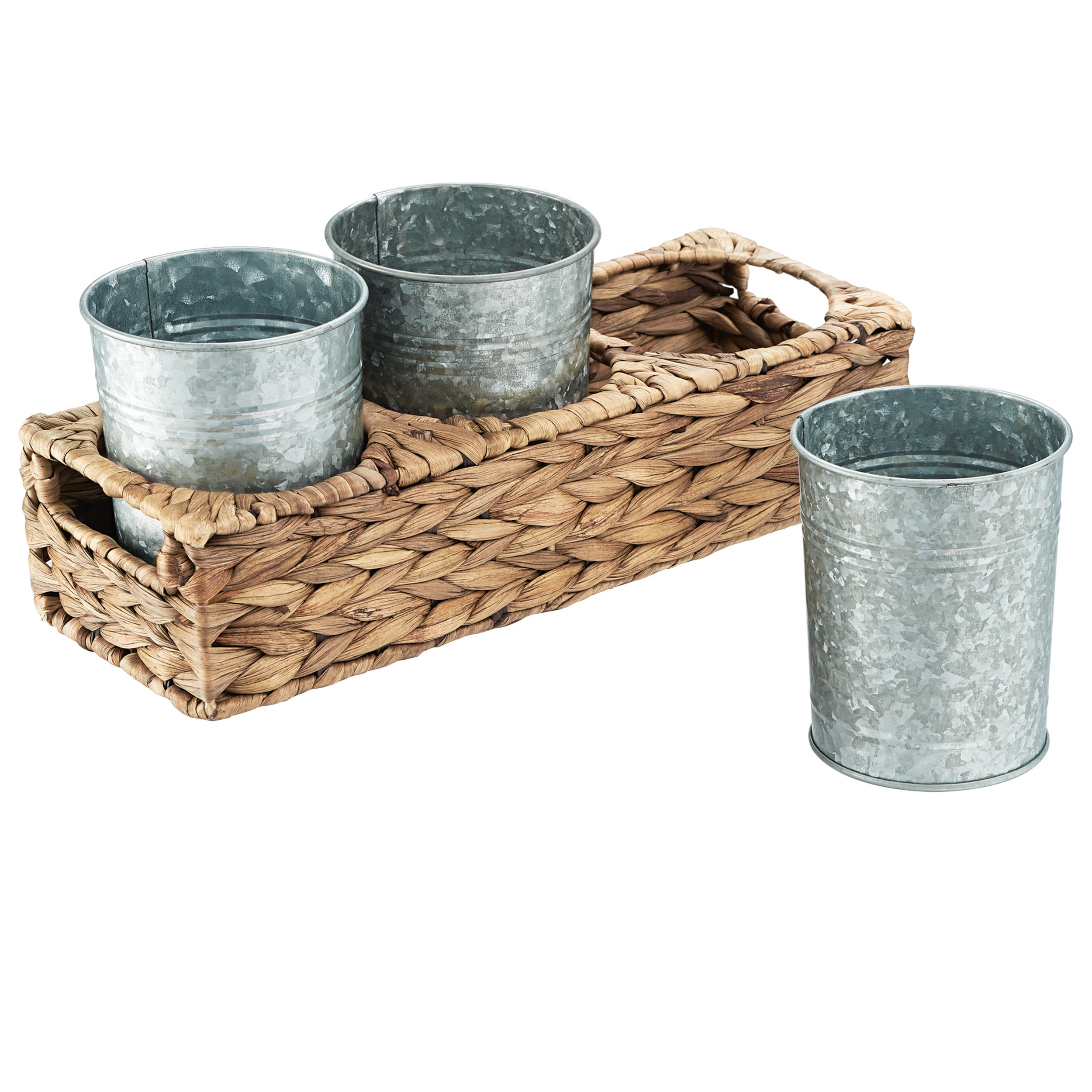 Artland Garden Terrace Flatware Caddy with 3 Jars, Seagrass/Galvanized