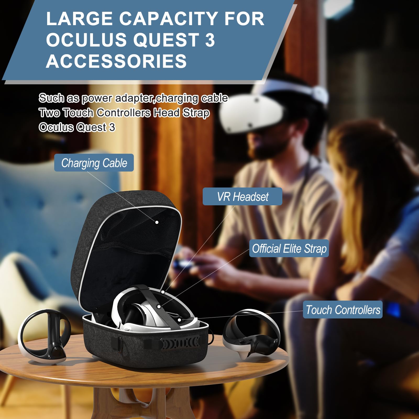 Allnice Carrying Case Compatible with Meta/Oculus Quest 3, Hard Carrying Travel Case for/Oculus Quest 3 Shockproof Waterproof EVA VR Carrying Travel Bag with Adjustable Strape Hard Storage Box (Black)