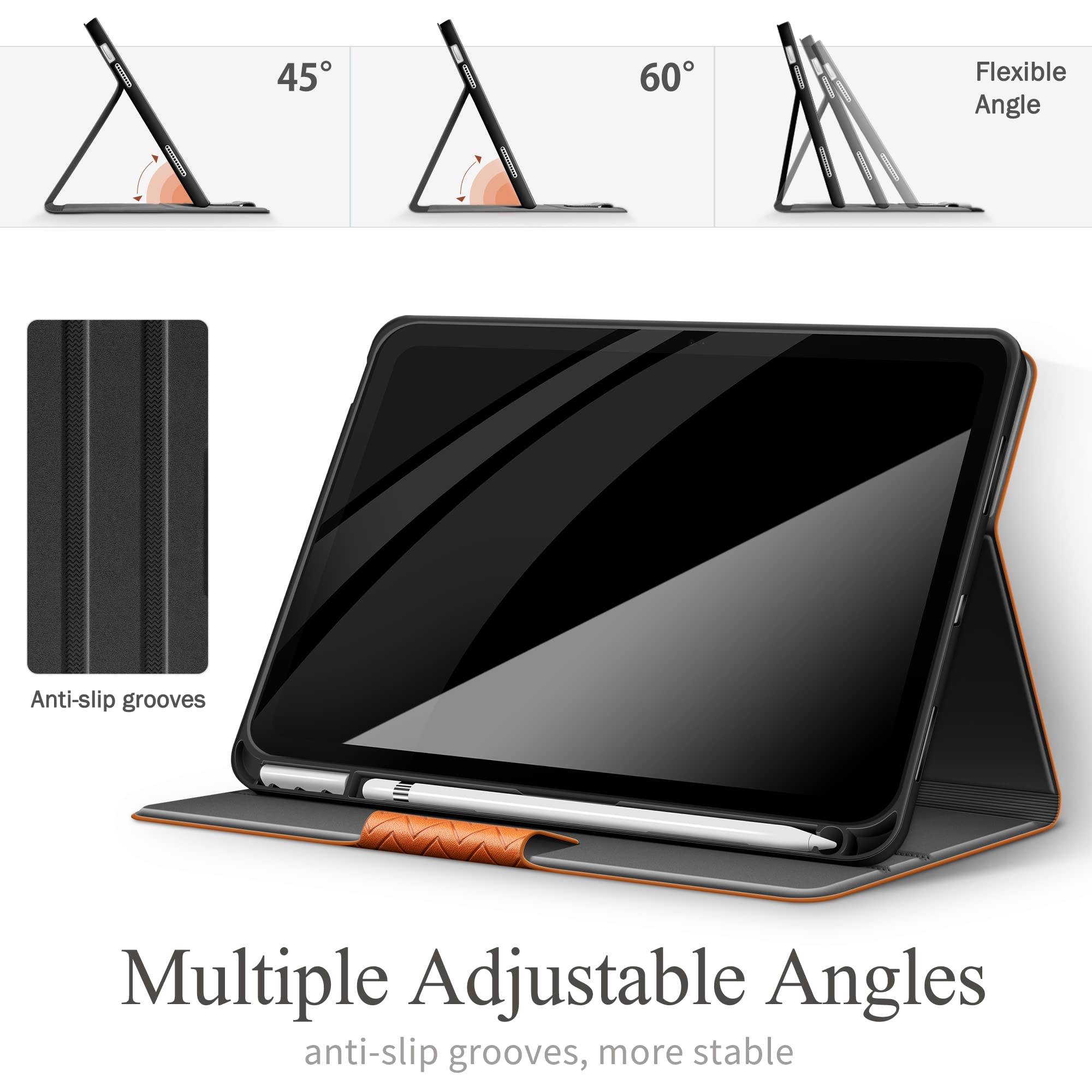 auaua Case for iPad 10th Generation 2022, 10.9 inch Case with Pencil Holder, Auto Sleep/Wake, Adjustable Stand, PU Leather (Brown)