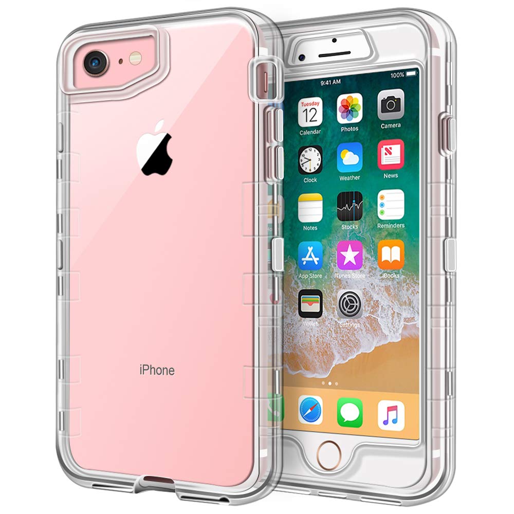 Anuck Case for iPhone SE Case 2022/2020, iPhone 8 Case, iPhone 7 Case 4.7", 3 in 1 Heavy Duty Defender Shockproof Full-Body Clear Protective Case Hard PC Shell & Soft TPU Bumper Cover, Crystal Clear