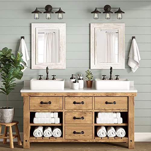 Barnyard Designs 24x32 Whitewashed Wood Farmhouse Wooden Large Rustic Wall Mirror, Bedroom Mirrors for Wall Decor, Decorative Wood, Living Room or Bathroom Vanity, White