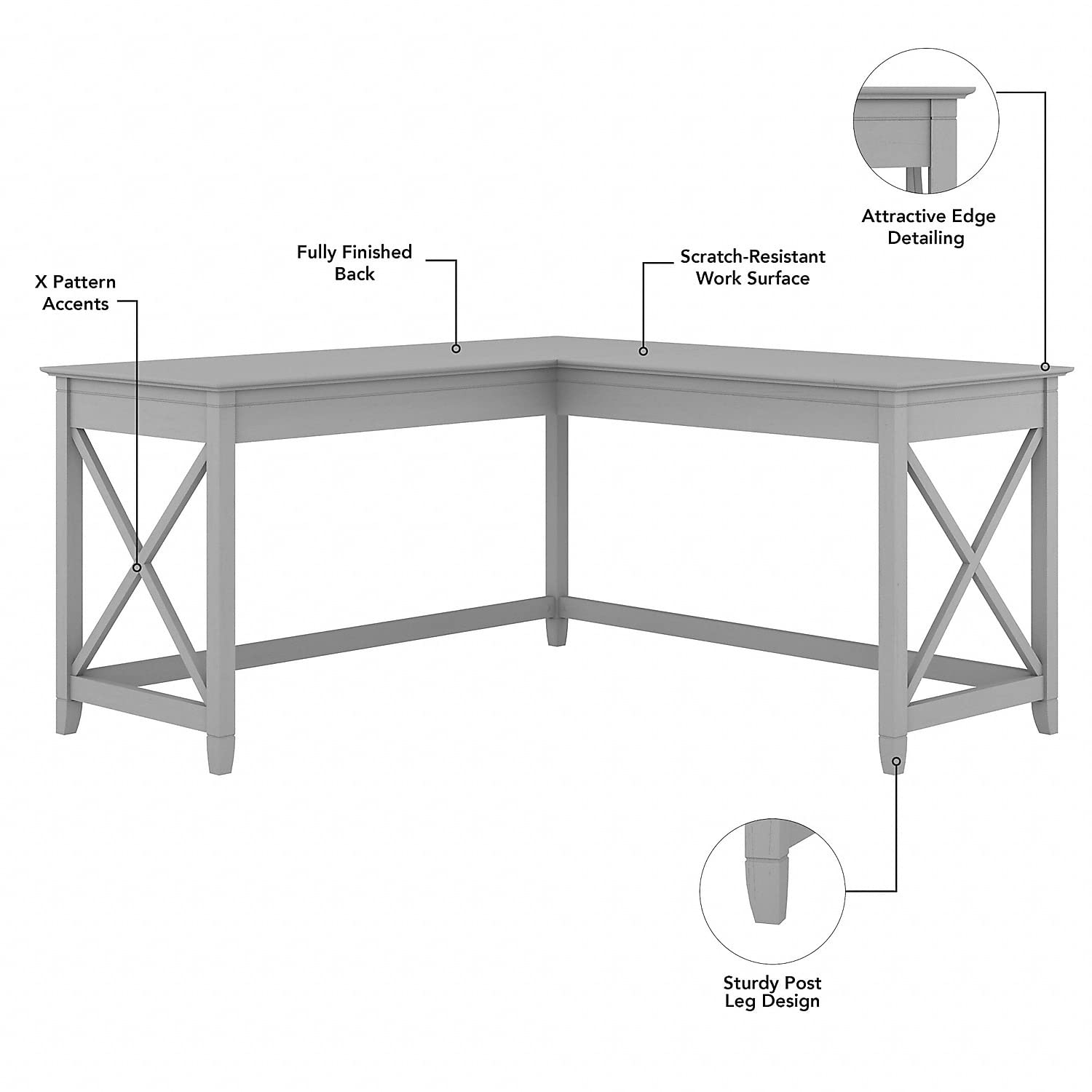 Bush Furniture Key West L Shaped Desk with Hutch, 60W, Cape Cod Gray