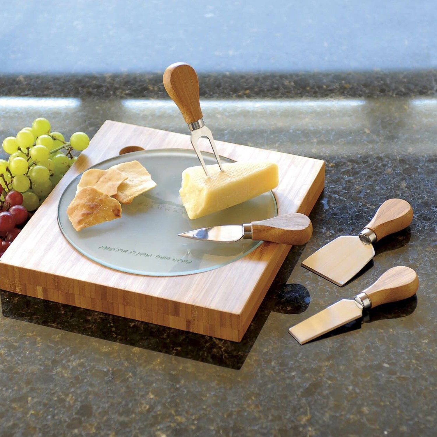 Freehawk 4 Pieces Set Cheese Knives with Bamboo Wood Handle Steel Stainless Cheese Slicer Cheese Cutter (Original Bamboo Handle)