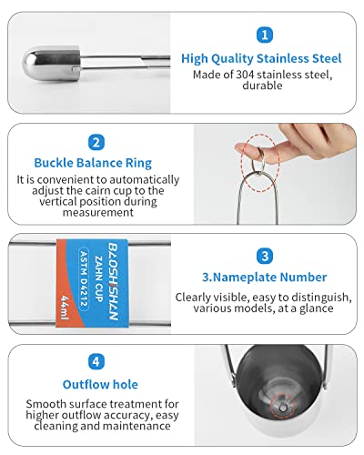 BAOSHISHAN NO.3 Zahn Cup Viscosity Cup #3 Dip Type 44ml Stainless Steel Viscometer Flow Cup for Paint Finishes Oil Dye Sauce Honey