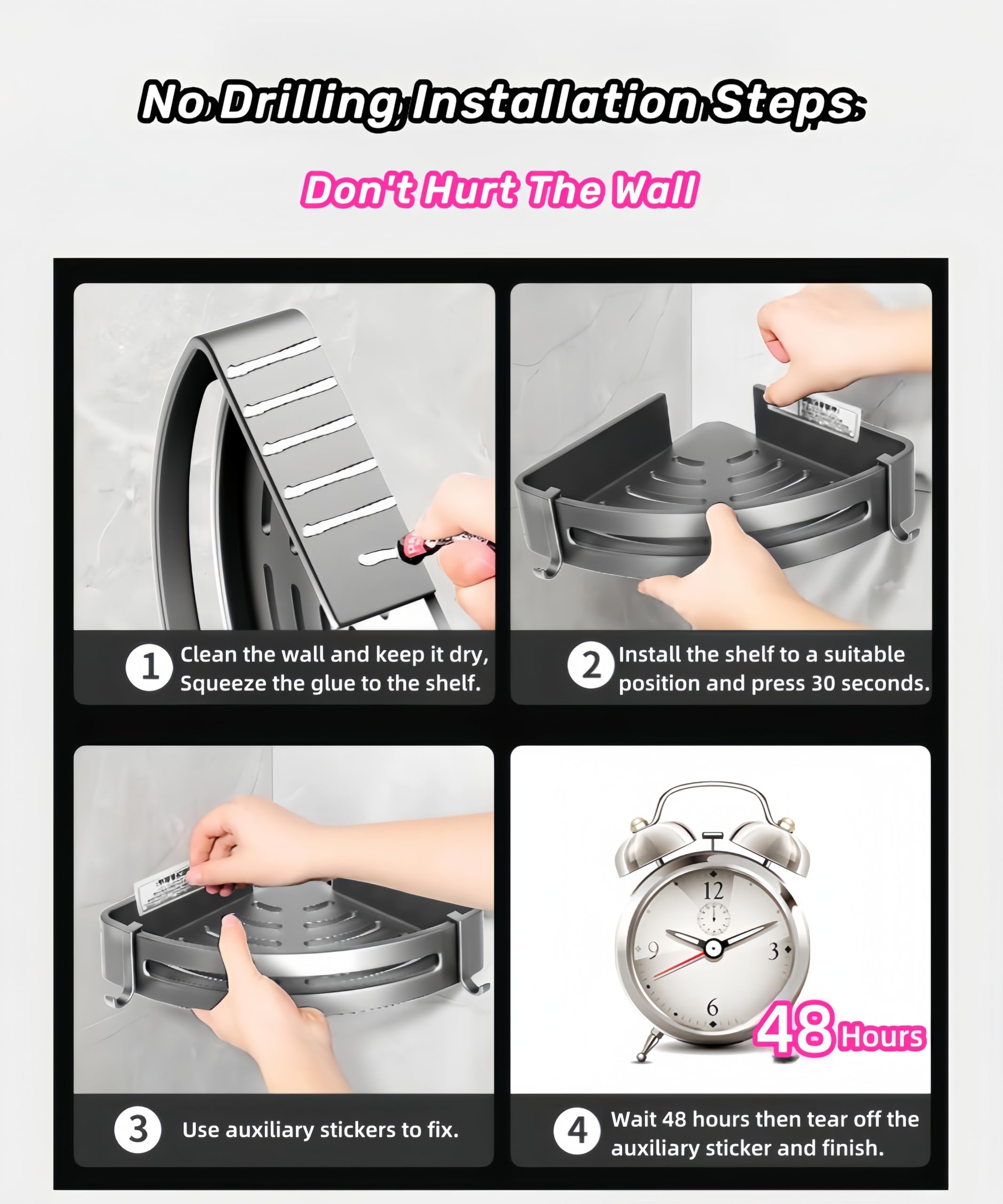 DOIAESKV 2 Pack Corner Shower Caddy with Hooks,No Drilling Aluminium Shower Organizer for Bathroom&Kitchen,Secure with Nail-free Glue,Rustproof Shower Rack Basket,Storage Accessories (Gunmetal)