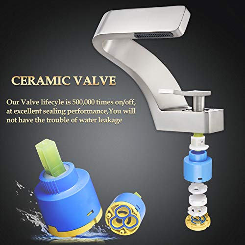 becola Bathroom Sink Waterfall Faucet,Solid Brass Single Handle Hot and Cold Water Mixer Tap, Lavatory Vanity Sink Faucet Including Two US Standard 3/8" Hoses(Brushed Nickel)