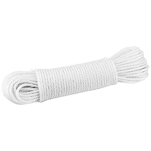 Beufee 20m Clothesline, Camping Clothesline, Durable Travel Clothes Line Rope, Portable Clothes Drying Line Outdoor Climbing Rope for Garden Camping(White)