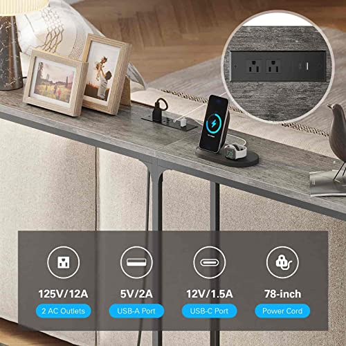 DEPAD 70 Inch Extra-Long Console Table with 2 Power Outlets and 1 Type C Port and 1 USB Port, 10.6β D x 70.9β L x 35.4β H Sofa Table, Grey Behind Couch Table, Narrow Long Entryway Table