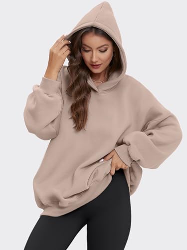 ATHMILE Fall Outfits for Women 2023 Hoodies Oversized Sweatshirt Sweaters Fleece Lined Plus Size Y2K Long Sleeve Tops Casual Fashion Coffee Grey