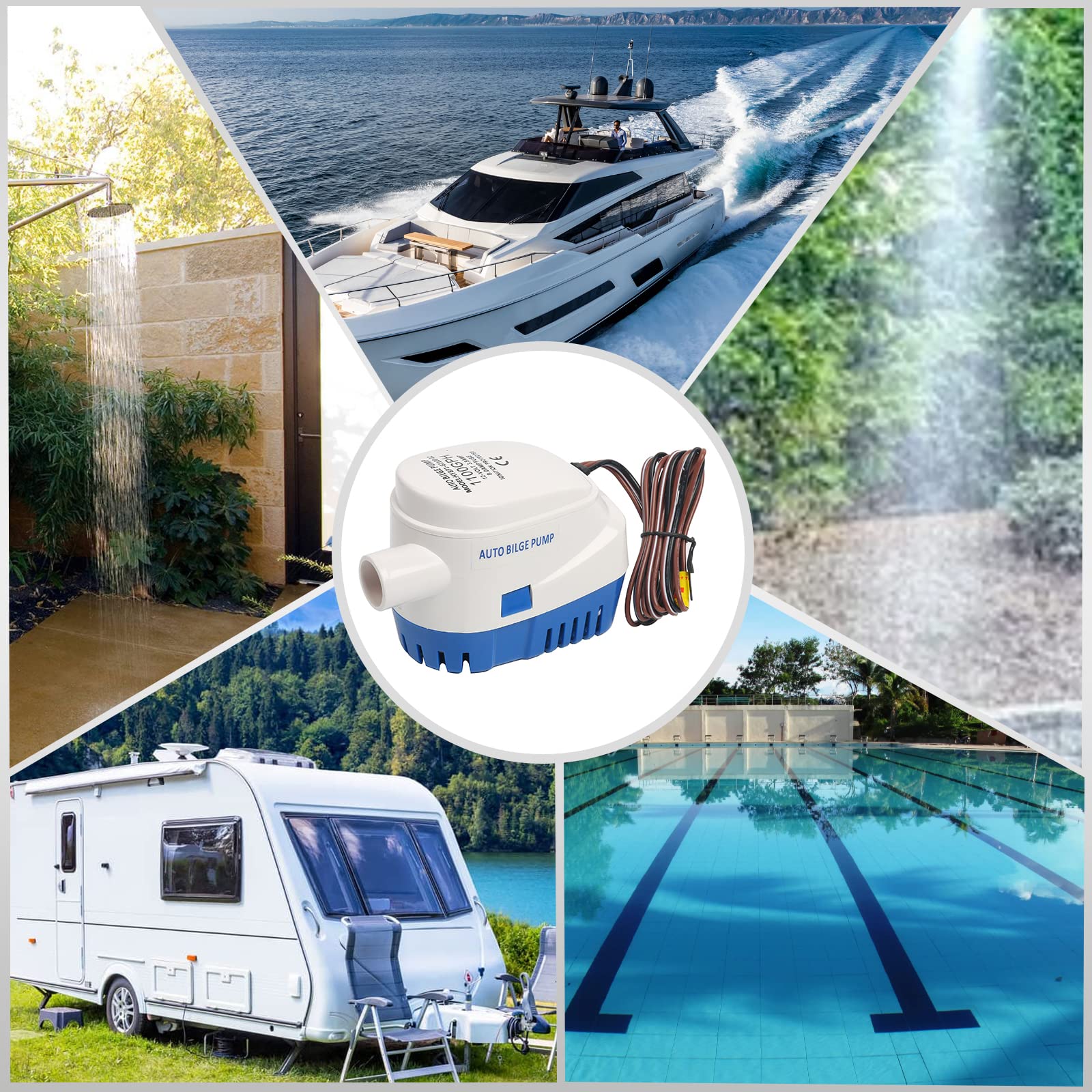 Amarine Made Bilge Pump for Boat Automatic Submersible 12V 1100GPH Bilge Water Pump with Float Switch