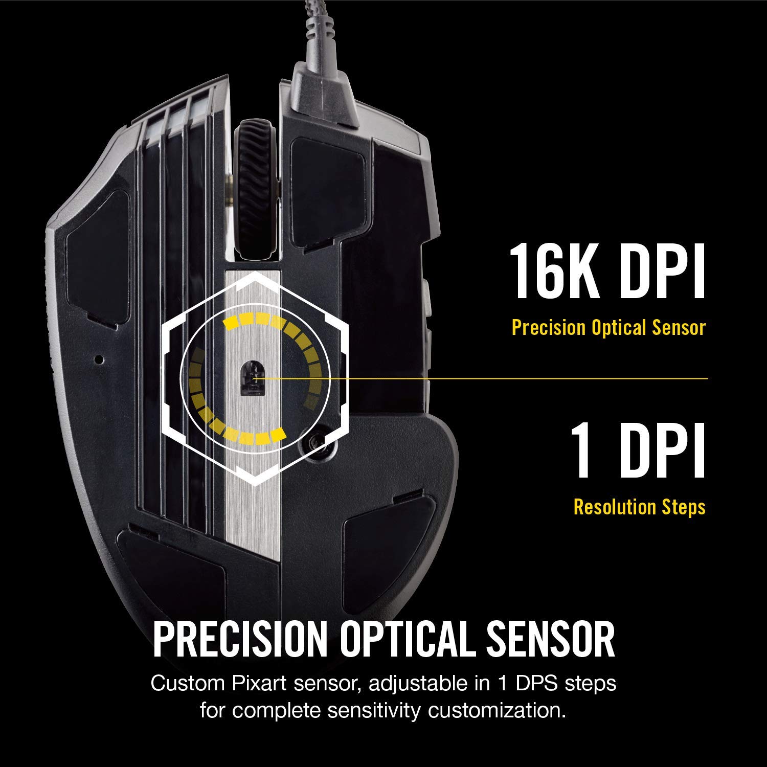 Corsair Scimitar Pro RGB Optical MMO Gaming Mouse (16,000 DPI Optical Sensor, 12 Programmable Side Buttons, 4-Zone RGB Multicolour Lighting, On-Board Storage) - Black